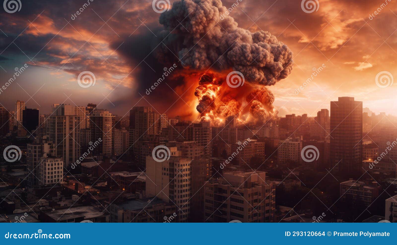 Explosion in a City with Tall Buildings in War. Generative Ai Stock ...