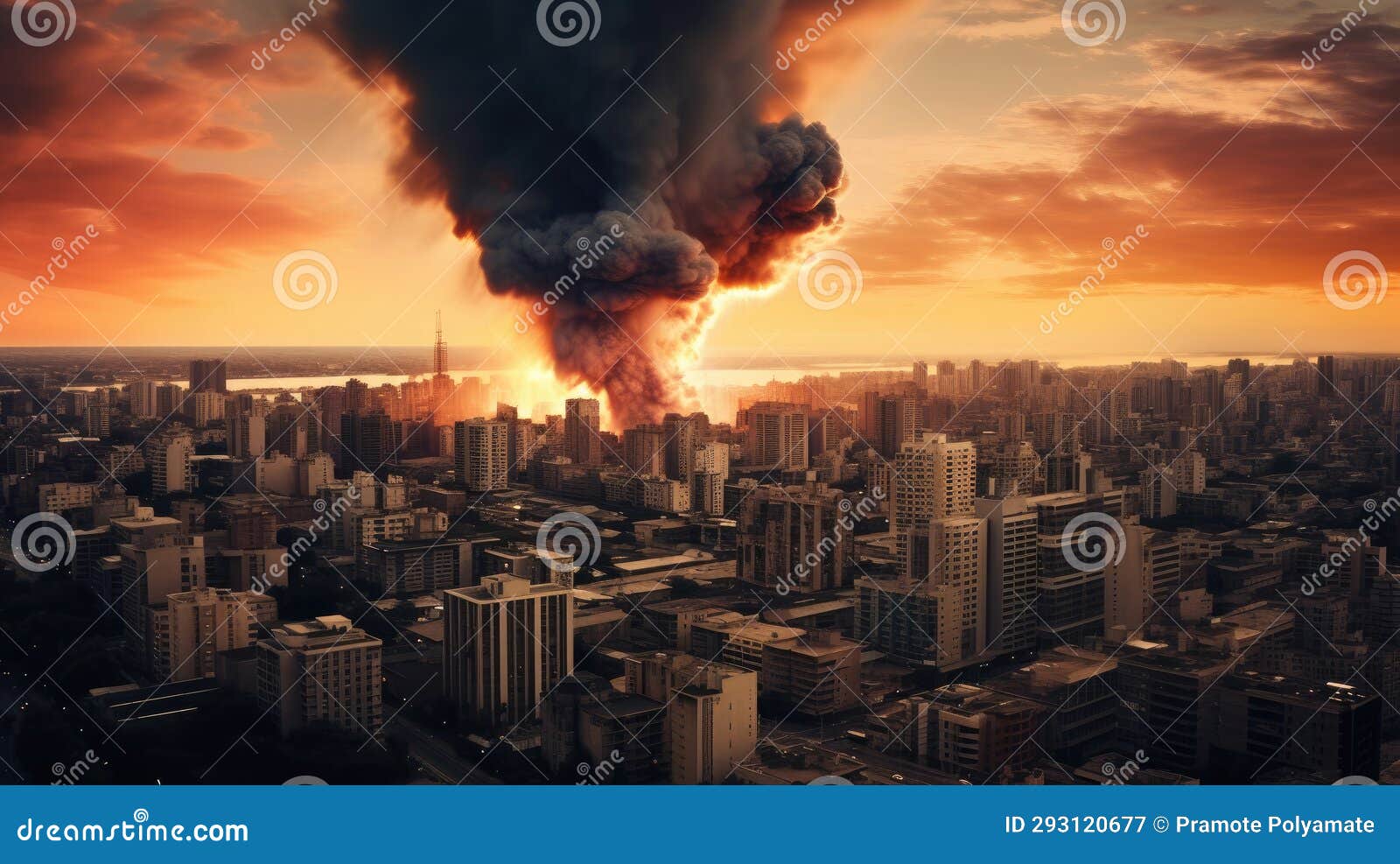 Explosion in a City with Tall Buildings in War. Generative Ai Stock ...