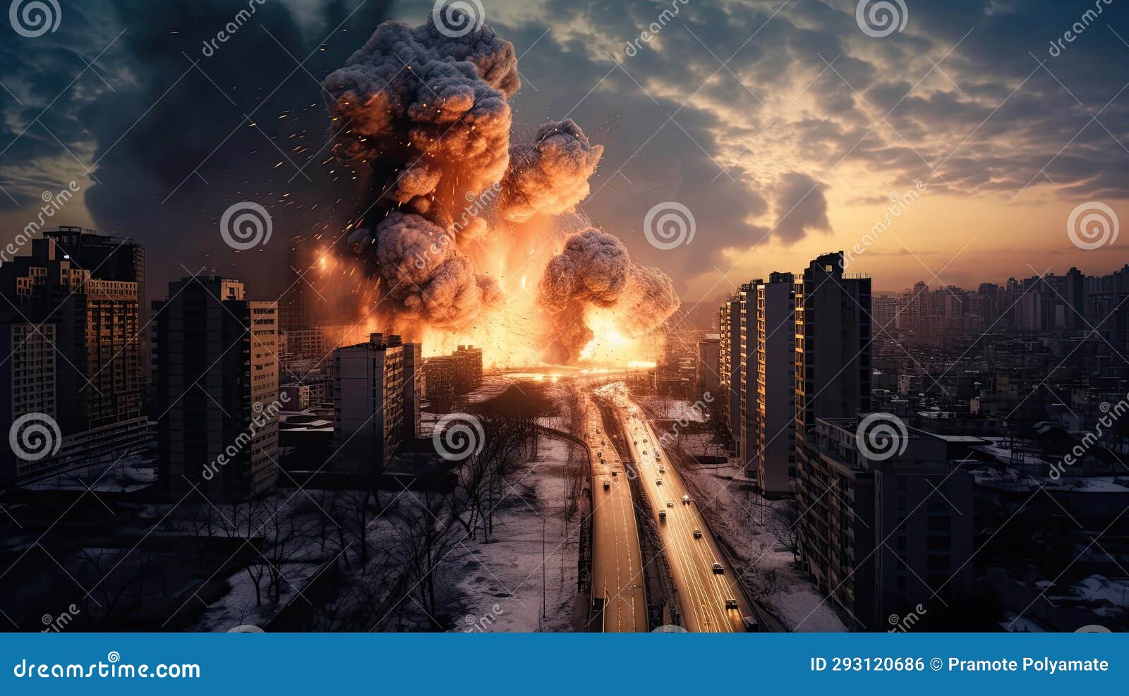 Explosion in a City with Tall Buildings in War. Generative Ai Stock ...