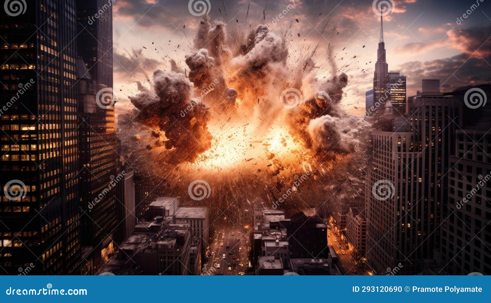 Explosion in a City with Tall Buildings in War. Generative Ai Stock ...