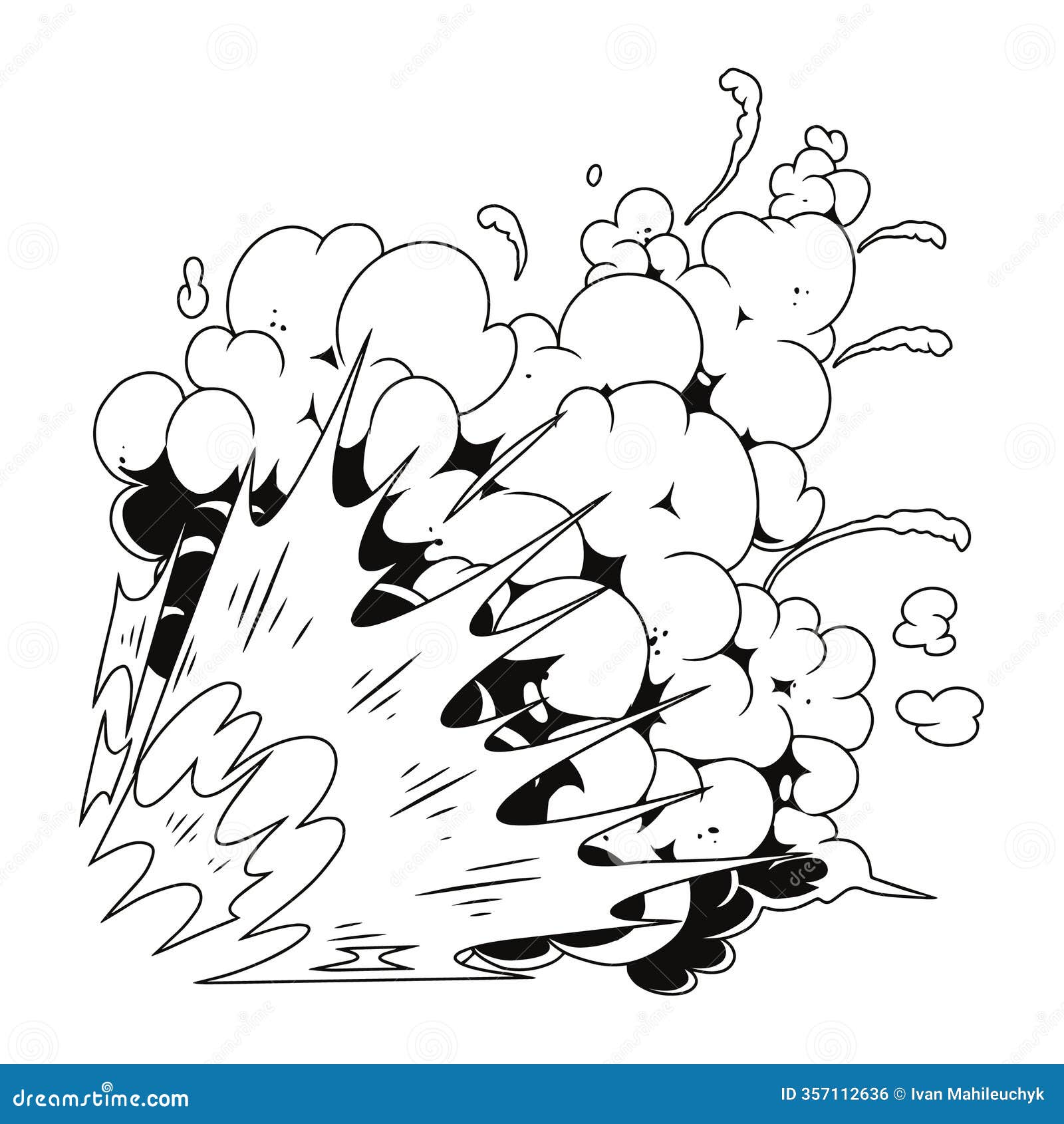Explosion With Cloud Of Smoke, Effect Steam, Doodle Line Set. Hand ...