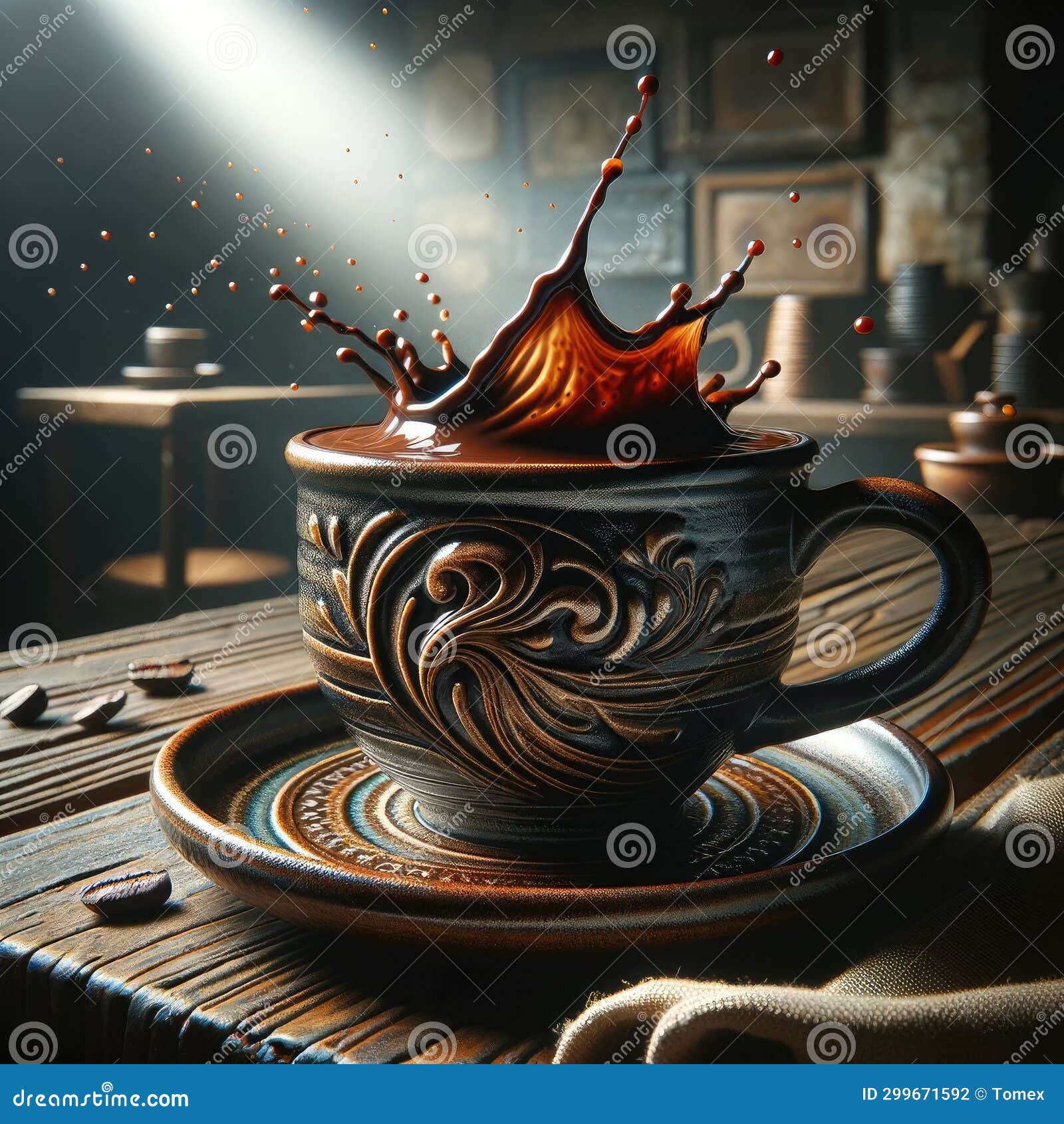 Explosion of Coffee with a Cup and Beans Stock Illustration ...