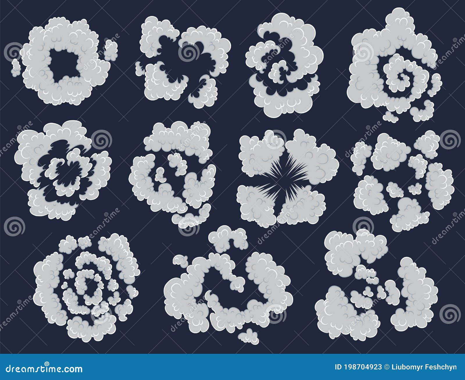 Explosion Collection. Cartoon Bombs Explode Effect with Smoke Effect. Set of Comic Booms Vector ...