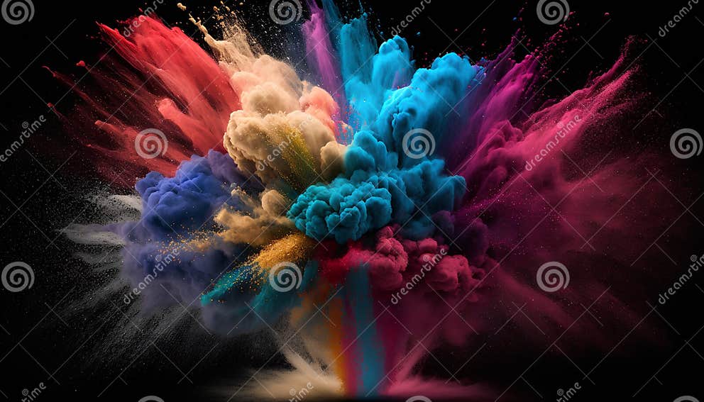 Explosion of Colored Powder on Black Background. 3d Rendering, 3d ...