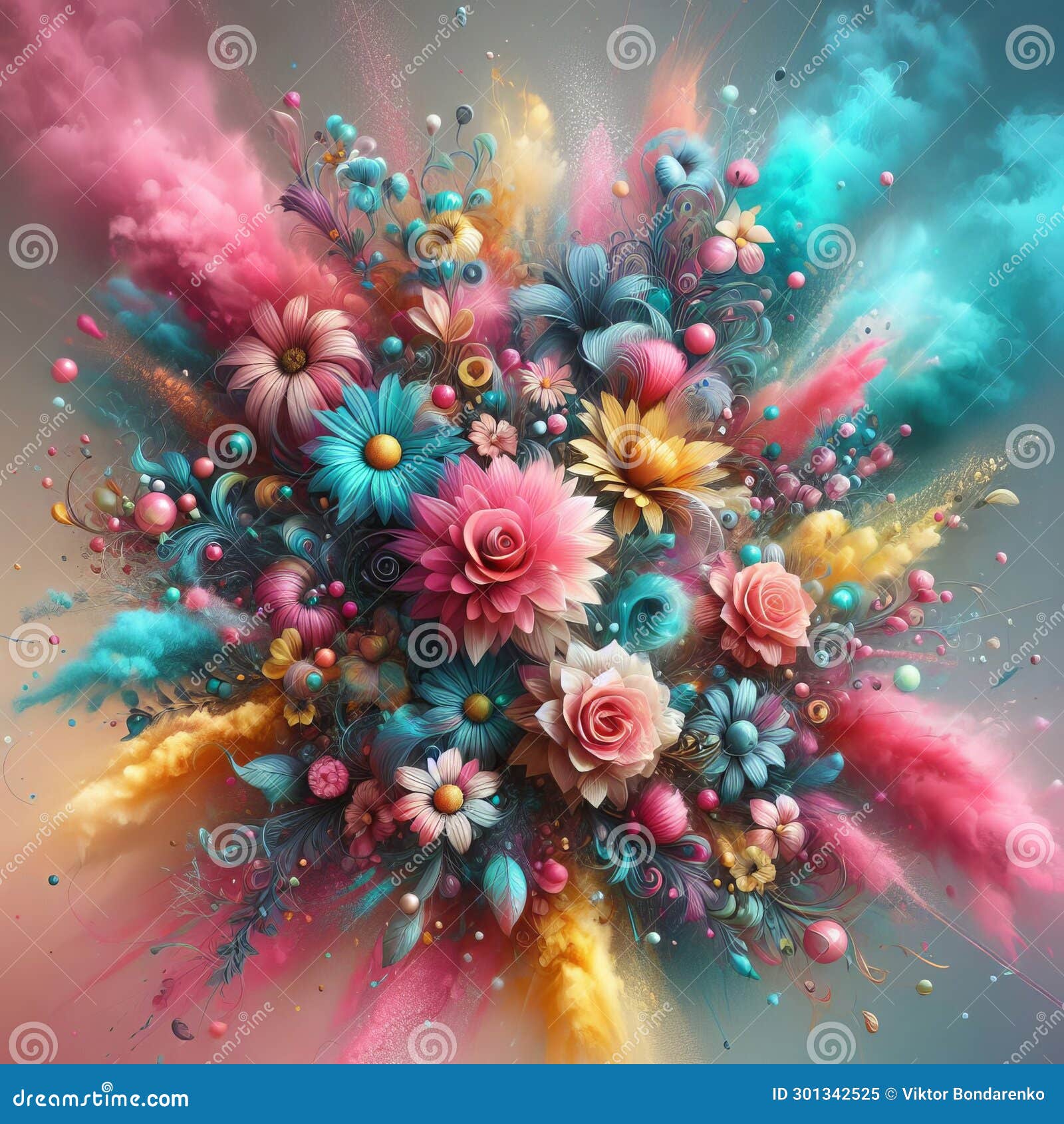 Explosion of Colored Powder in the Form of Flowers, Abstract Colored ...