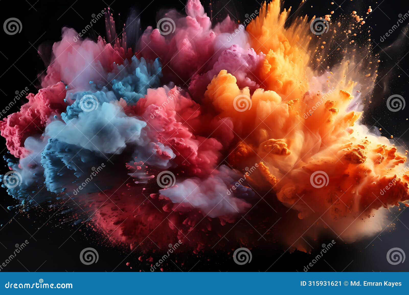 Explosion of Colored Powder Isolated on Black Background Stock ...