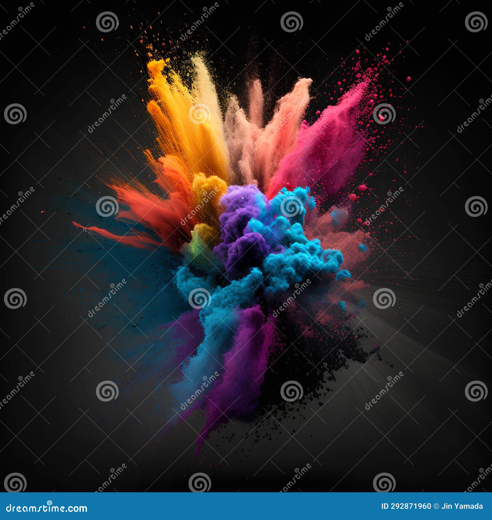 Explosion of Colored Powder Isolated on Black Background. 3d Rendering ...
