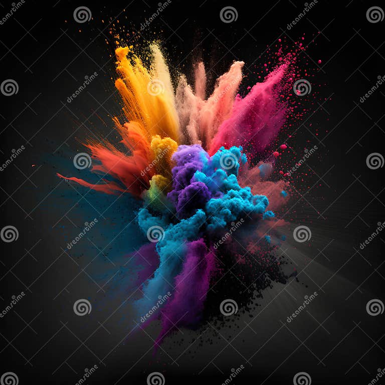 Explosion of Colored Powder Isolated on Black Background. 3d Rendering ...