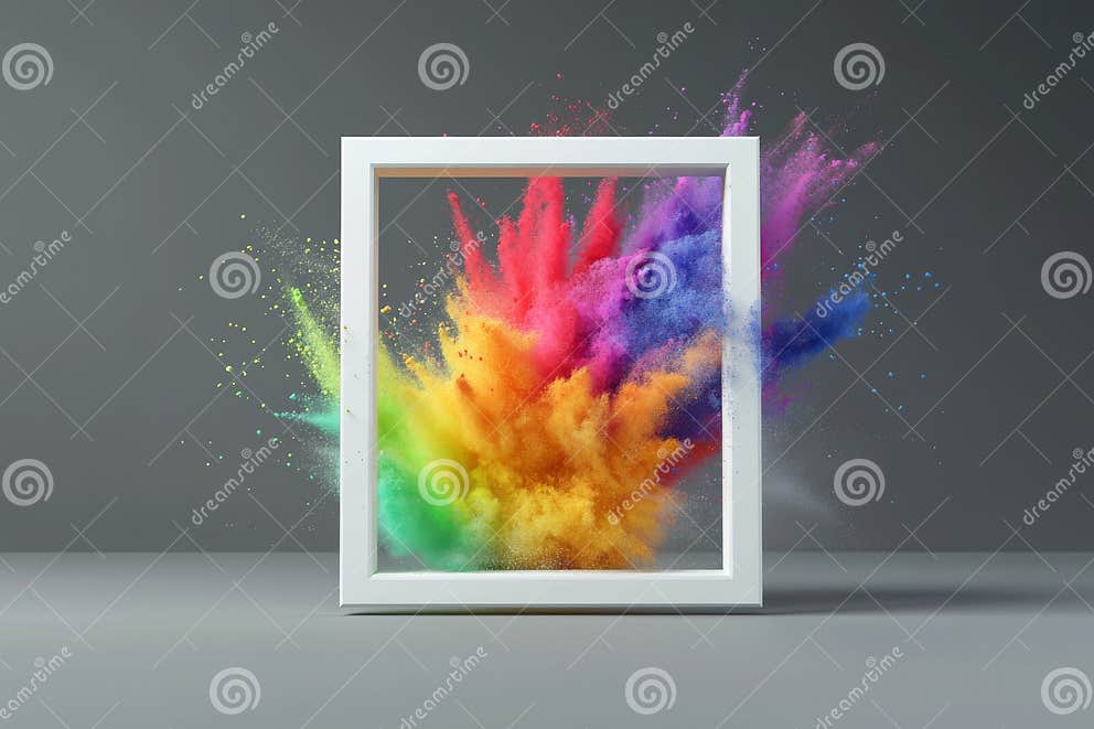 An Explosion of Colored Powder Paint Frames a Product Display. Image ...