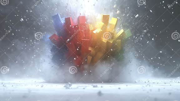 An Explosion of Colorful Blocks Creating a Dynamic Visual Effect in a ...
