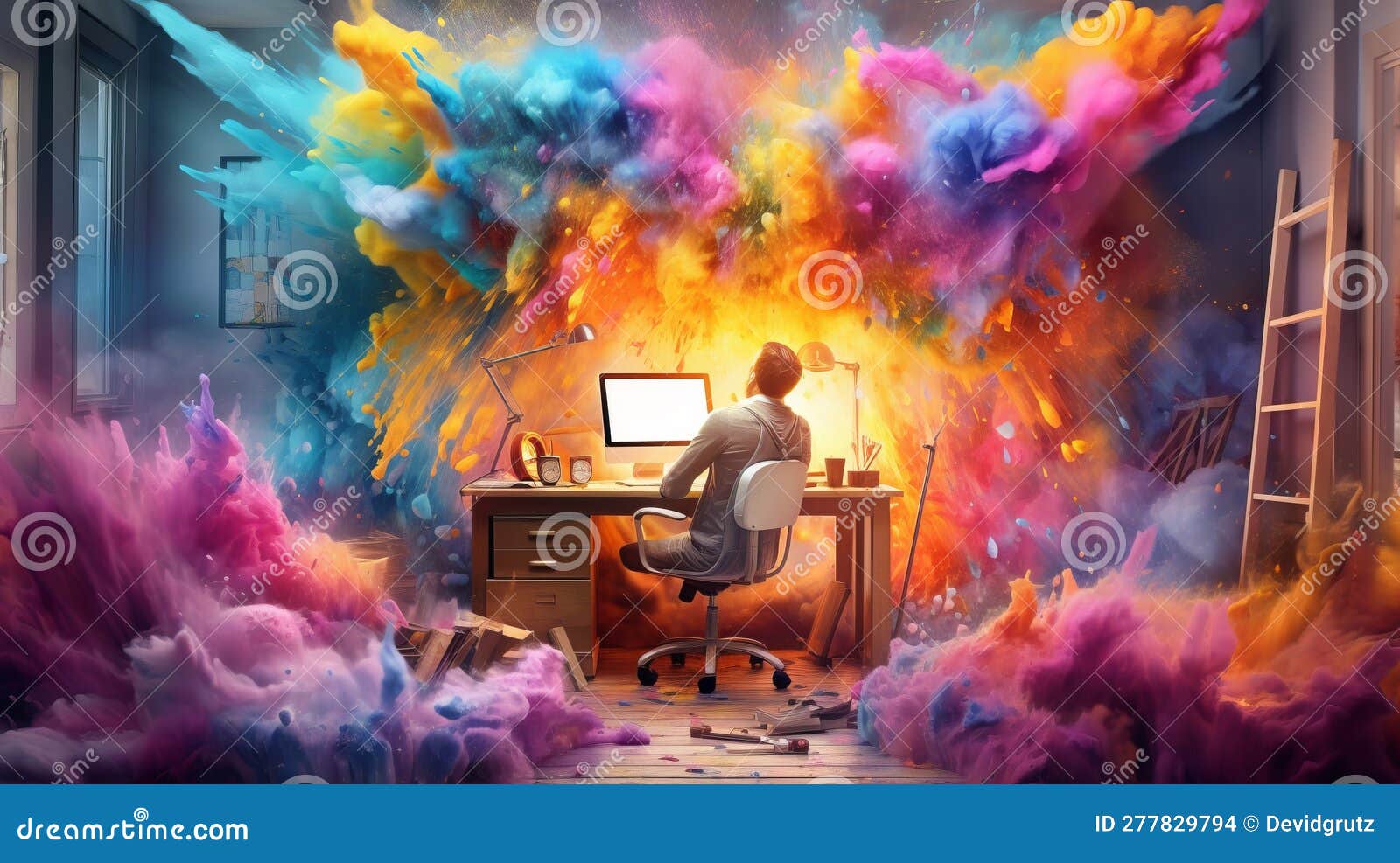 Explosion of Colors and Sad Artist Concept of Creative. Generative AI ...