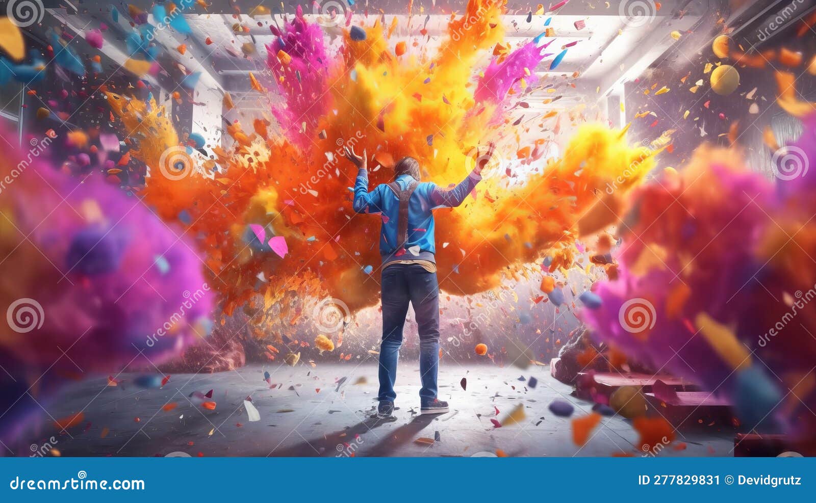 Explosion of Colors and Sad Artist Concept of Creative. Generative AI ...
