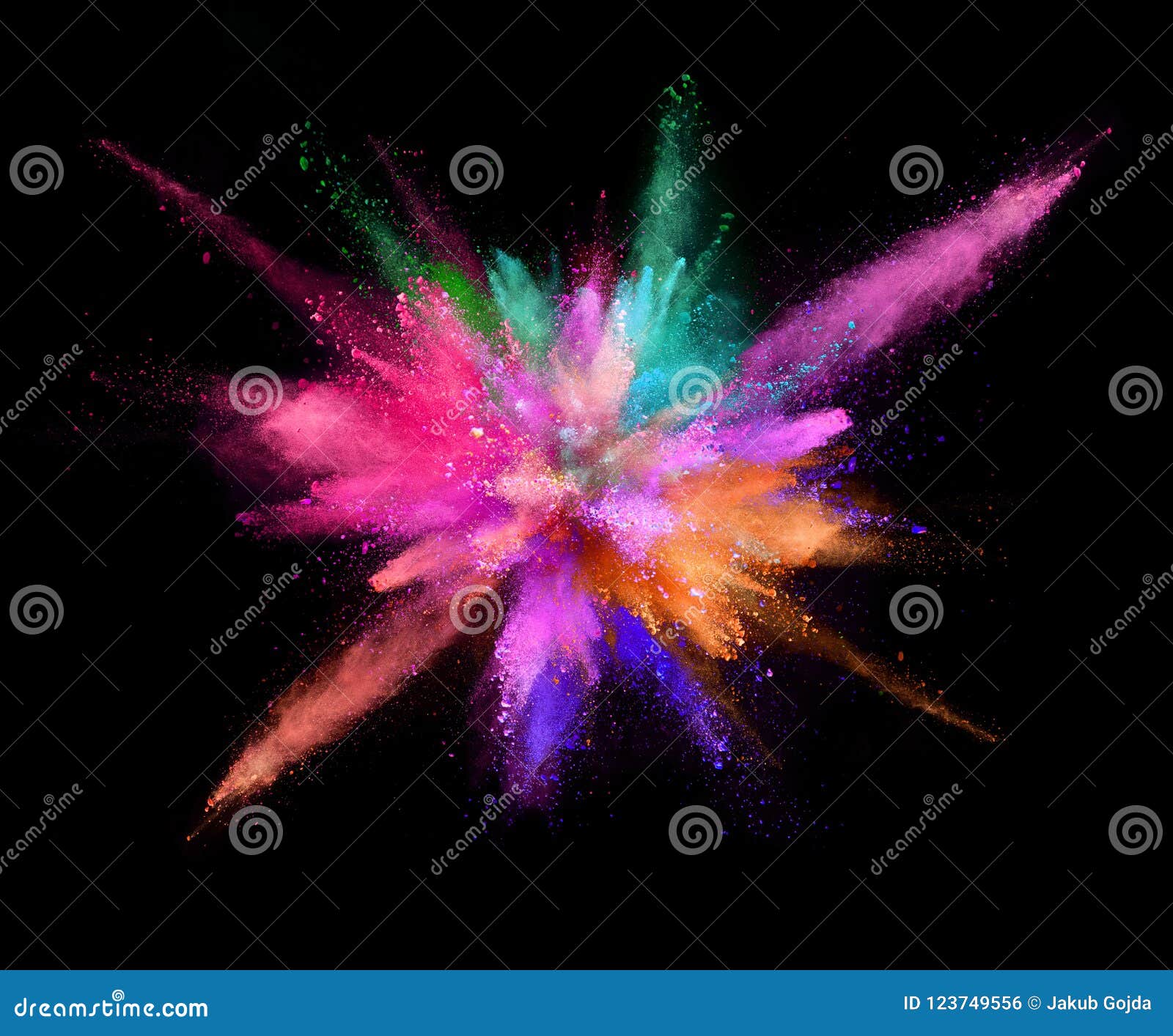 Coloured Powder Explosion Isolated on Black Background Stock Photo ...