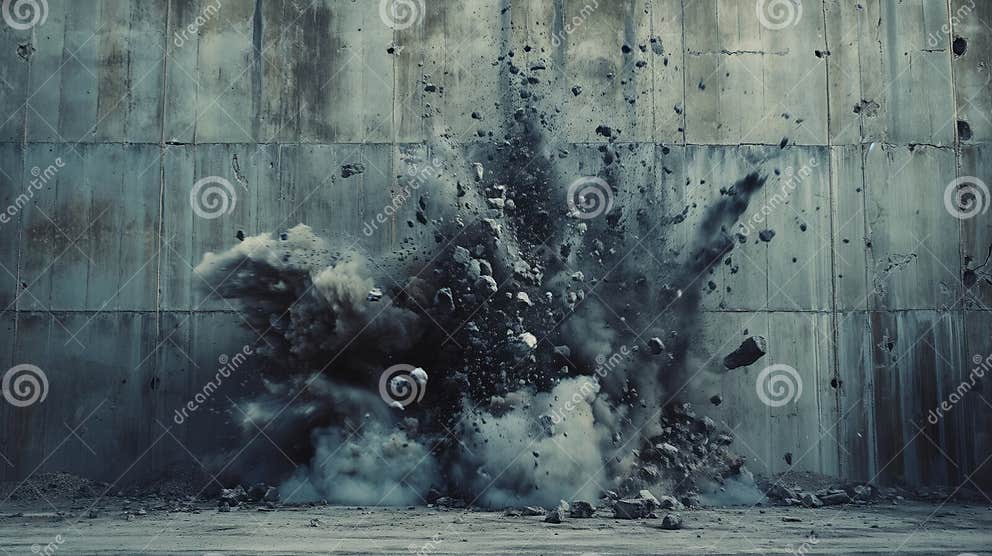 Explosion in a Concrete Wall Stock Photo - Image of crash, bullet ...