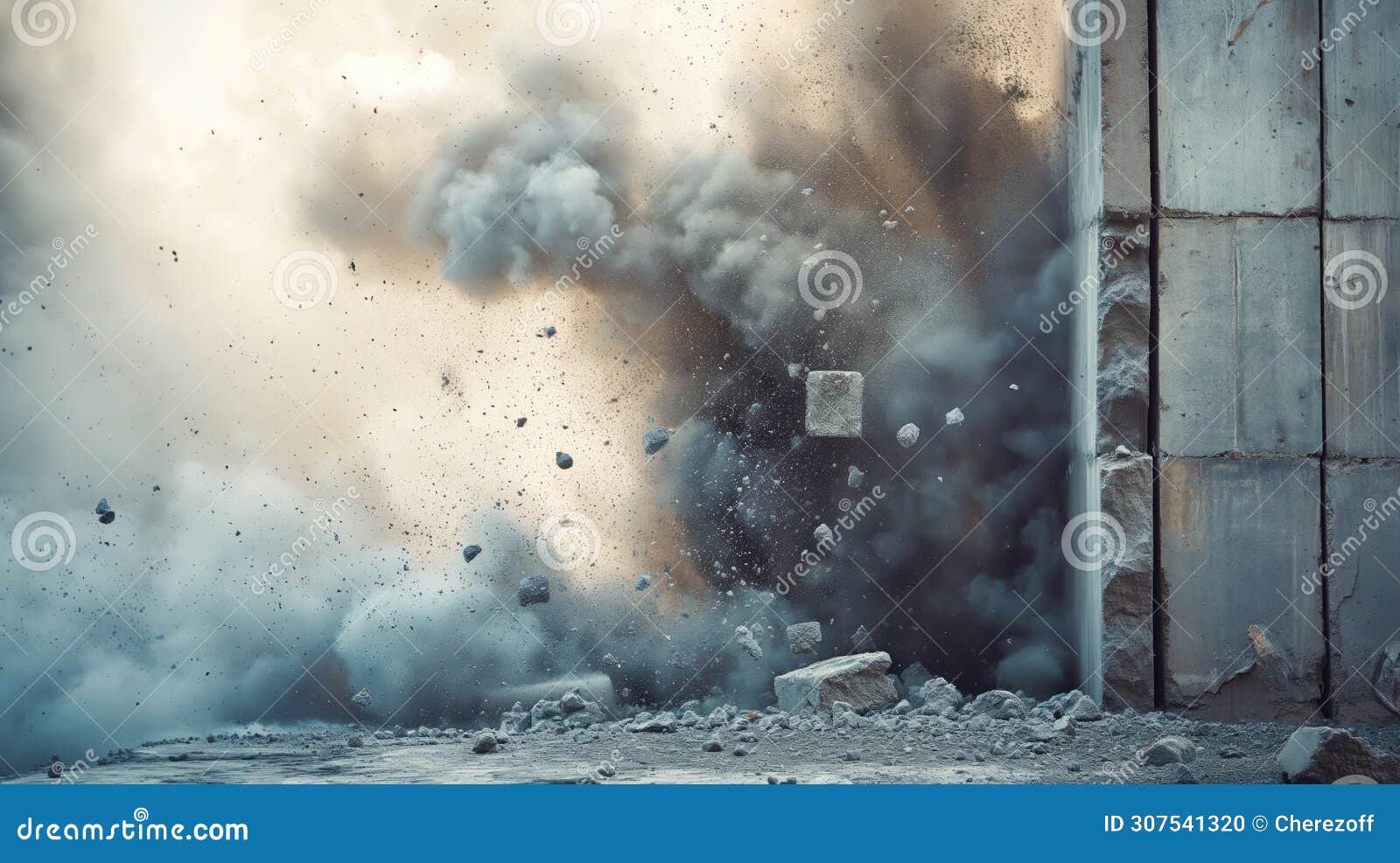 Explosion in a Concrete Wall Stock Photo - Image of land, obstacle ...