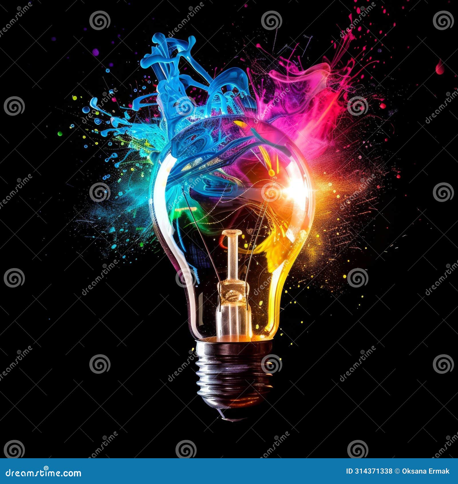 Explosion of Creativity, Color Light Bulb Explodes with Colorful ...