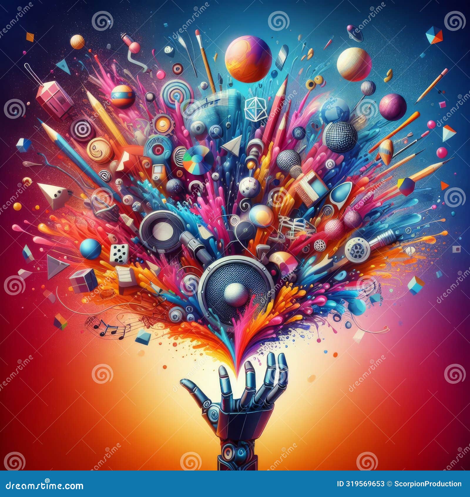 Explosion of Creativity from Robotic Hand Stock Image - Image of ...