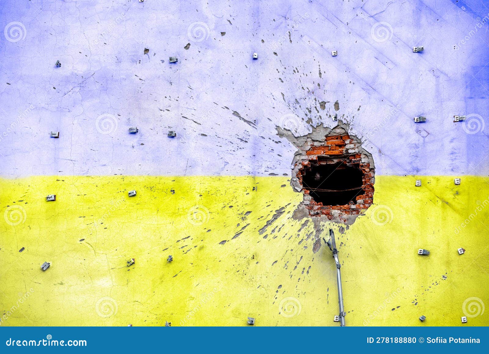 Explosion Damaged Blue Yellow House Wall War in Ukraine Stock Photo ...