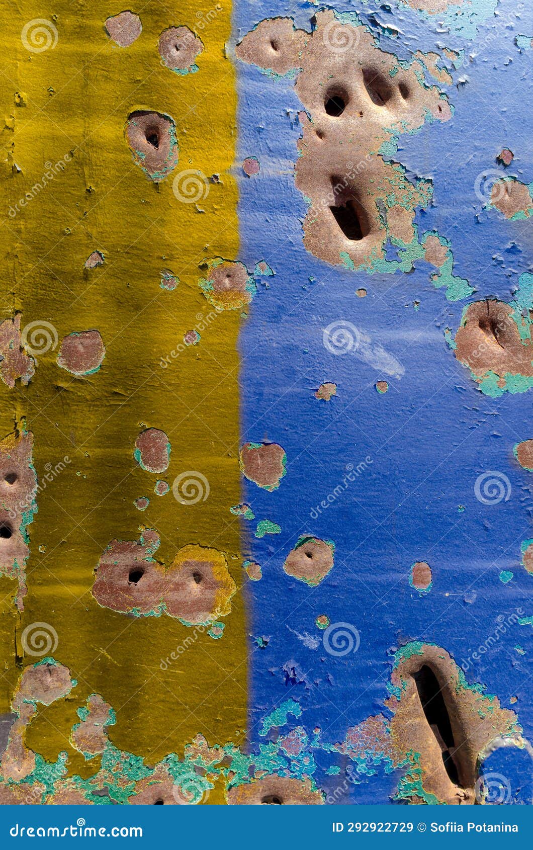 Explosion Damaged Blue Yellow Wall War in Ukraine Stock Image - Image ...