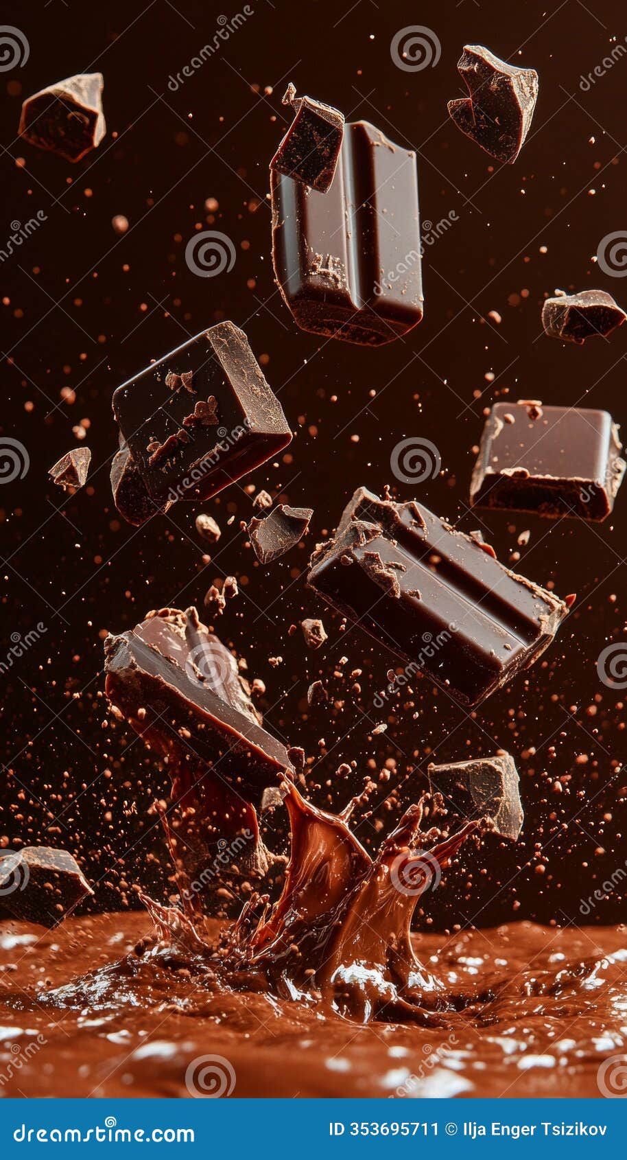 Explosion of Dark Chocolate, Cocoa Powder, and Chocolate Splash on a ...