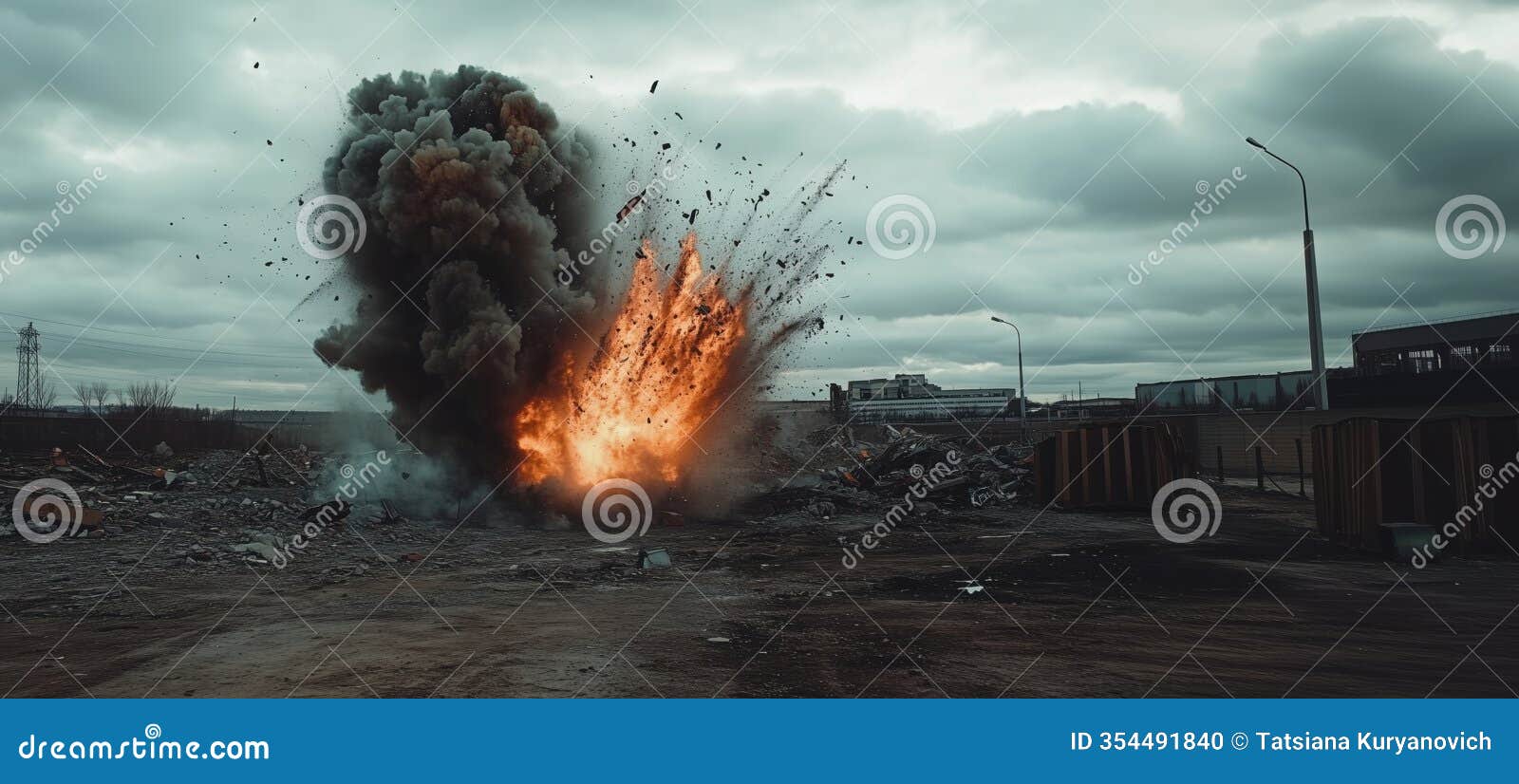 Explosion at Demolition Site Creating Massive Fireball and Debris Cloud ...
