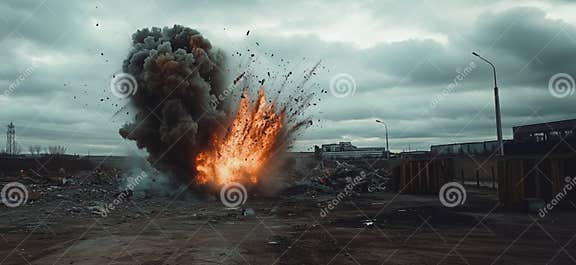 Explosion at Demolition Site Creating Massive Fireball and Debris Cloud ...