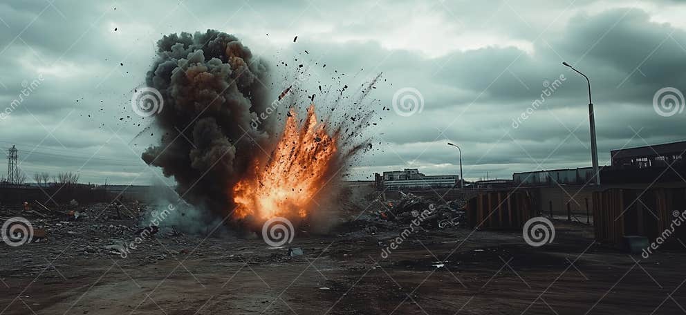 Explosion at Demolition Site Creating Massive Fireball and Debris Cloud ...