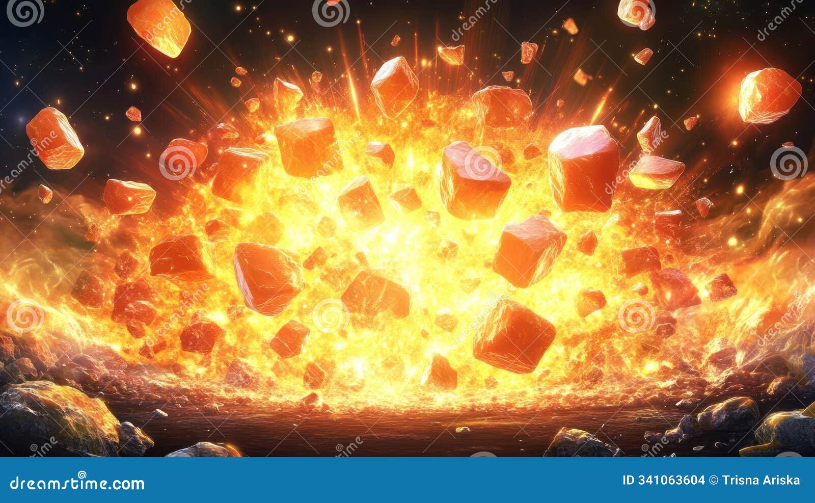 An Explosion Depicted with Fiery Rocks and Bright Flames in a Cosmic ...