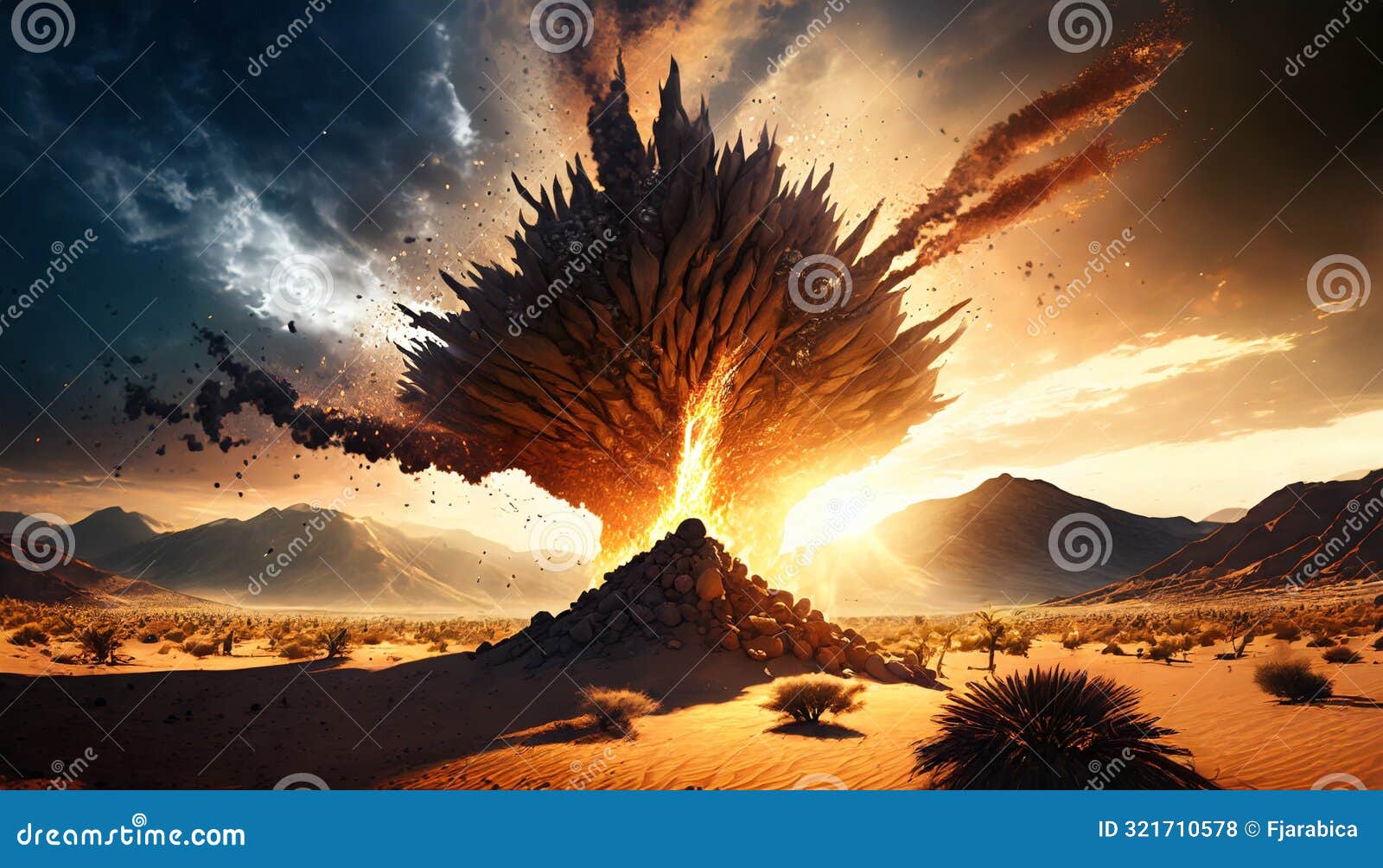 Explosion in the desert stock illustration. Illustration of dusk ...