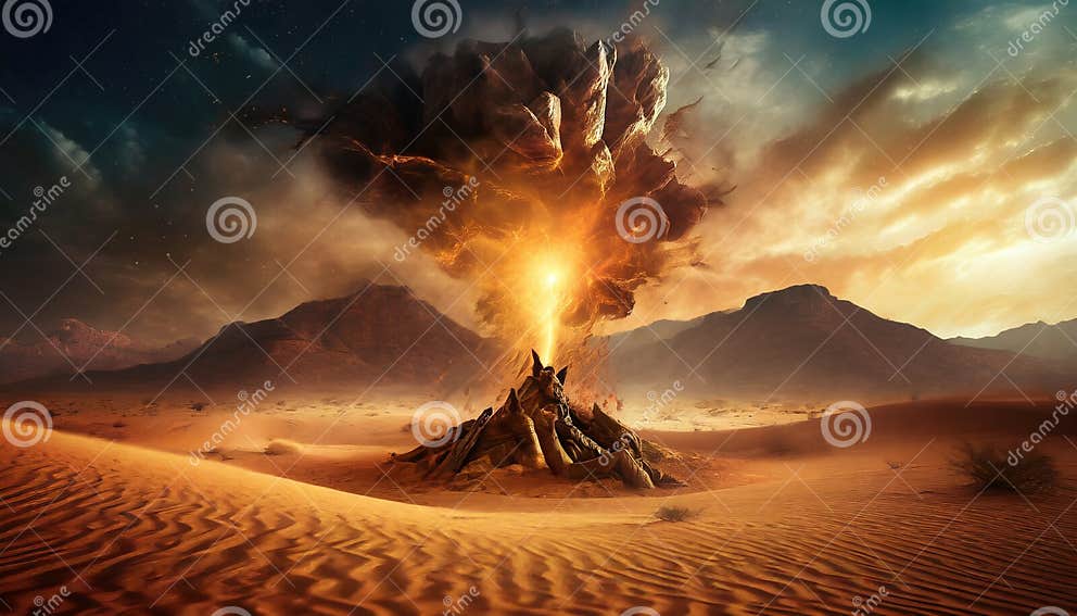 Explosion in the desert stock illustration. Illustration of screenshot ...