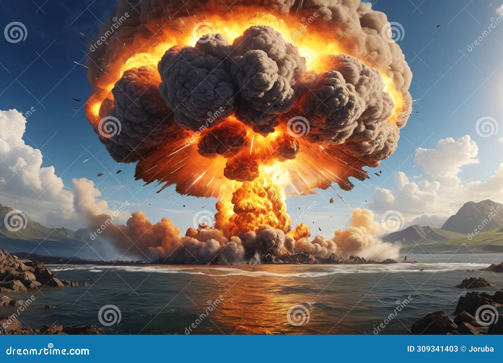 Explosion of Destroying Nuclear Bomb Stock Illustration - Illustration ...