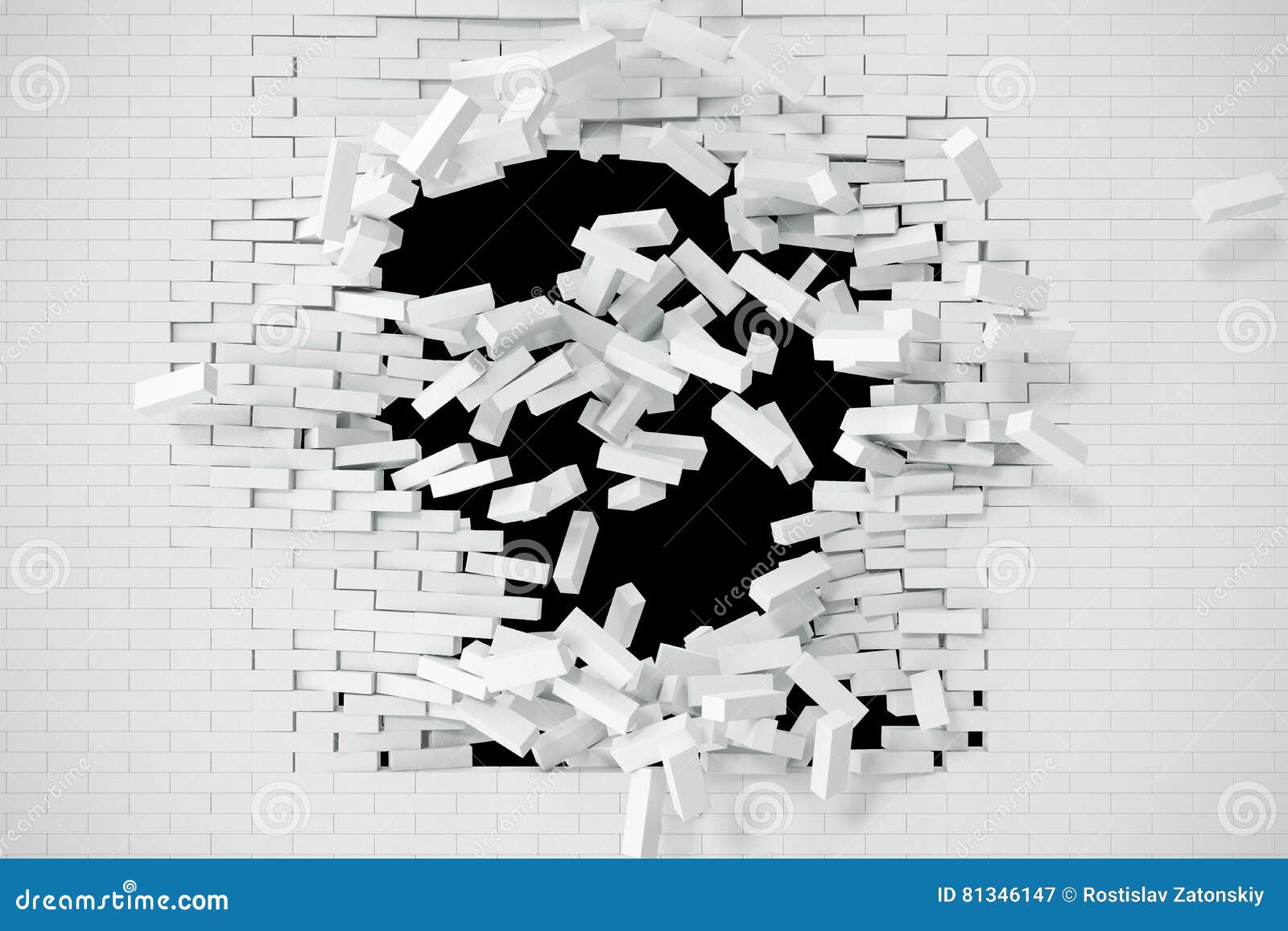 Explosion, Destruction of a White Brick Wall, Abstract Background for ...