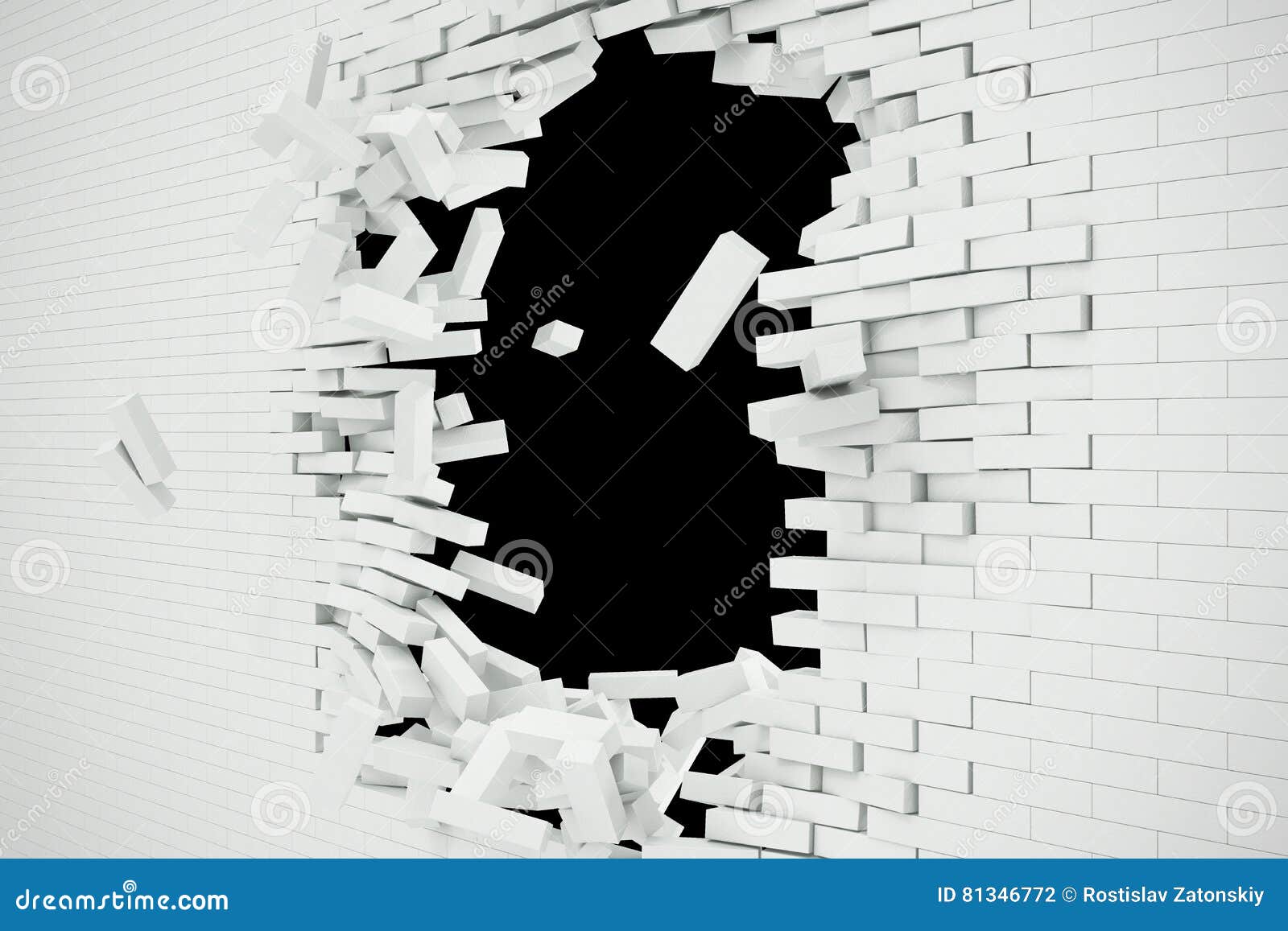 Explosion, Destruction of a White Brick Wall, Abstract Background for ...
