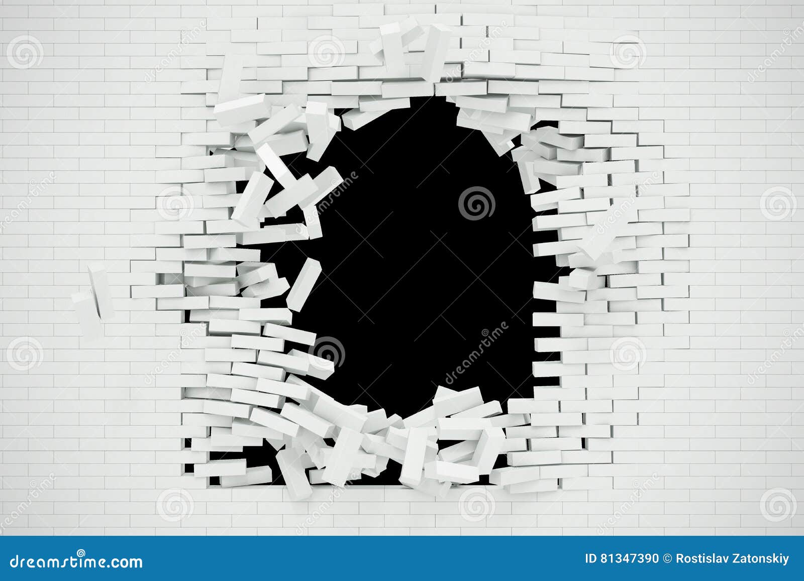 Explosion, Destruction of a White Brick Wall, Abstract Background for ...