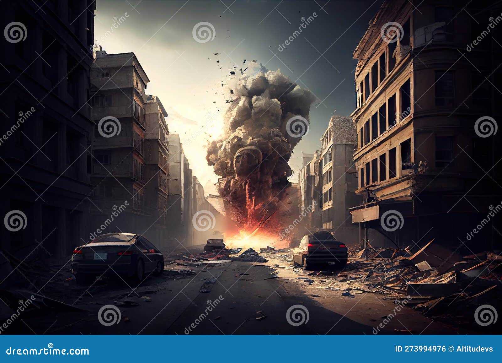 Explosion after Devastating Earthquake in Streets of Destroyed City ...