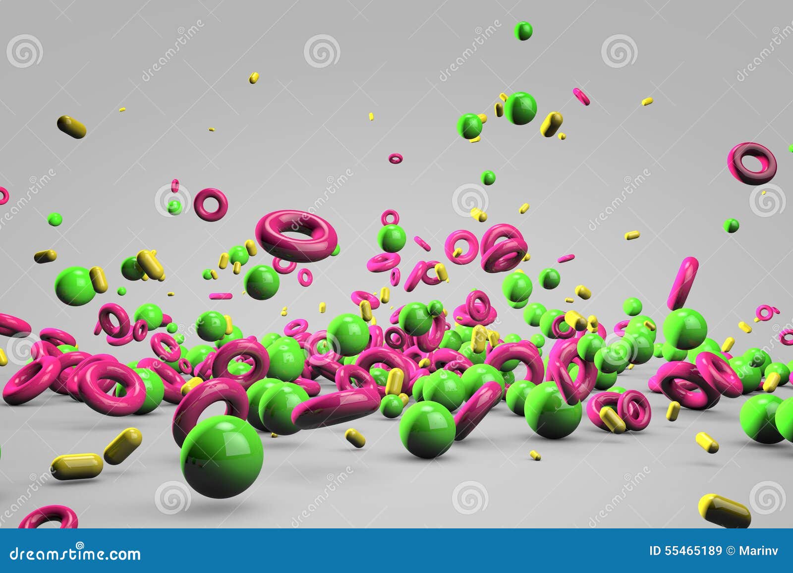 Explosion of Different 3D Objects in Empty Space Stock Illustration ...