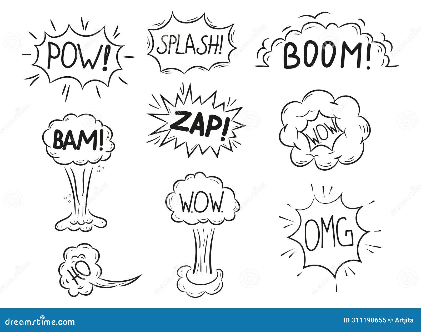 Explosion Doodle, Bomb Element. Comic Zap, Boom, Bam Smoke Sketch ...