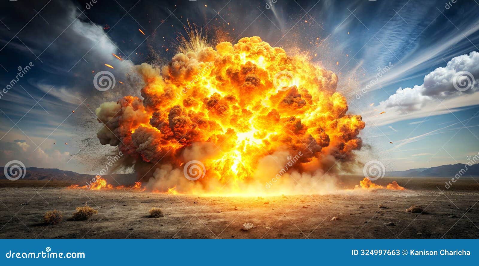 Explosion Effect Fire Blast Landscape AI-Created Content Stock ...