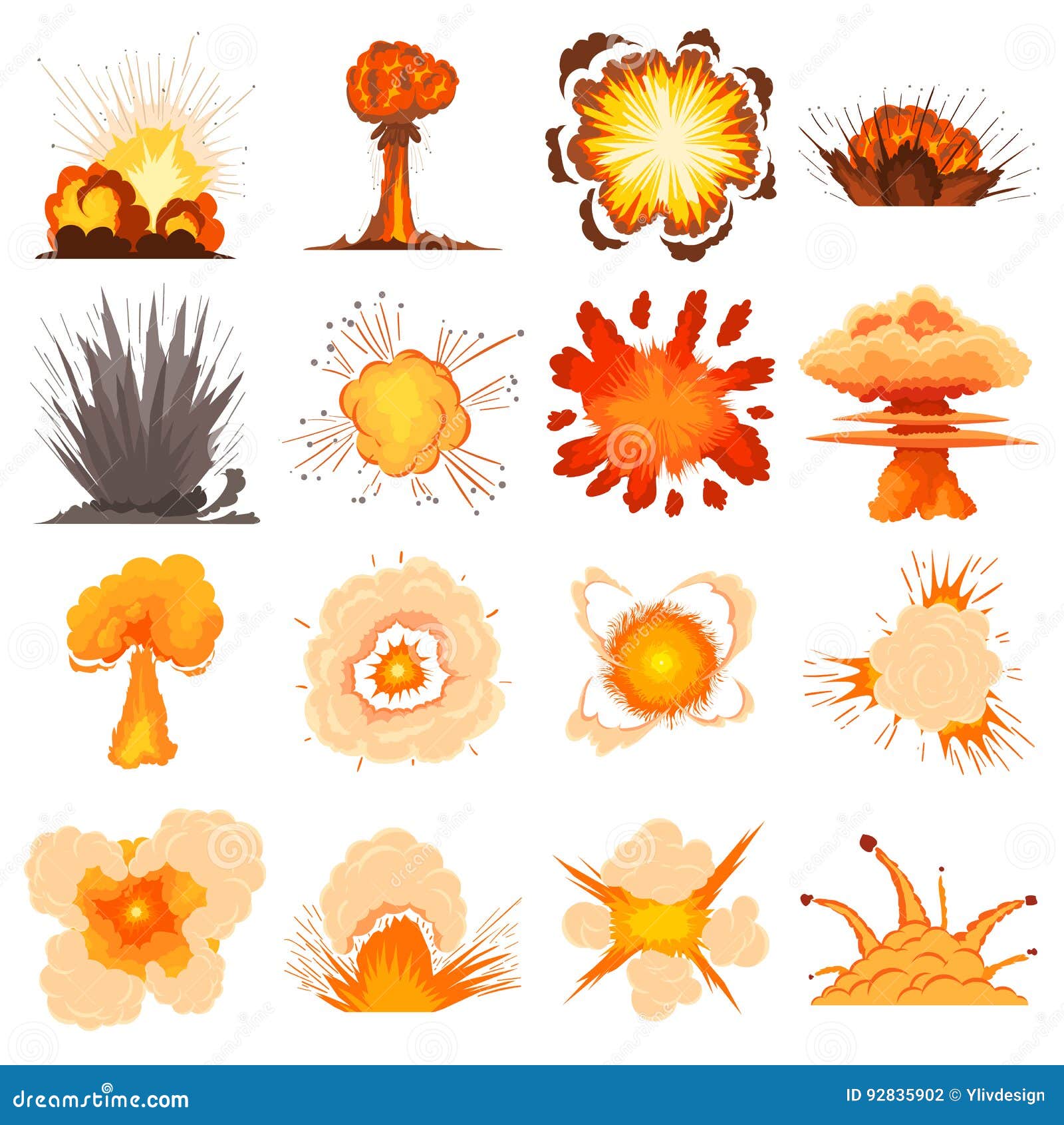 Explosion Effect Icons Set, Cartoon Style Stock Vector - Illustration ...