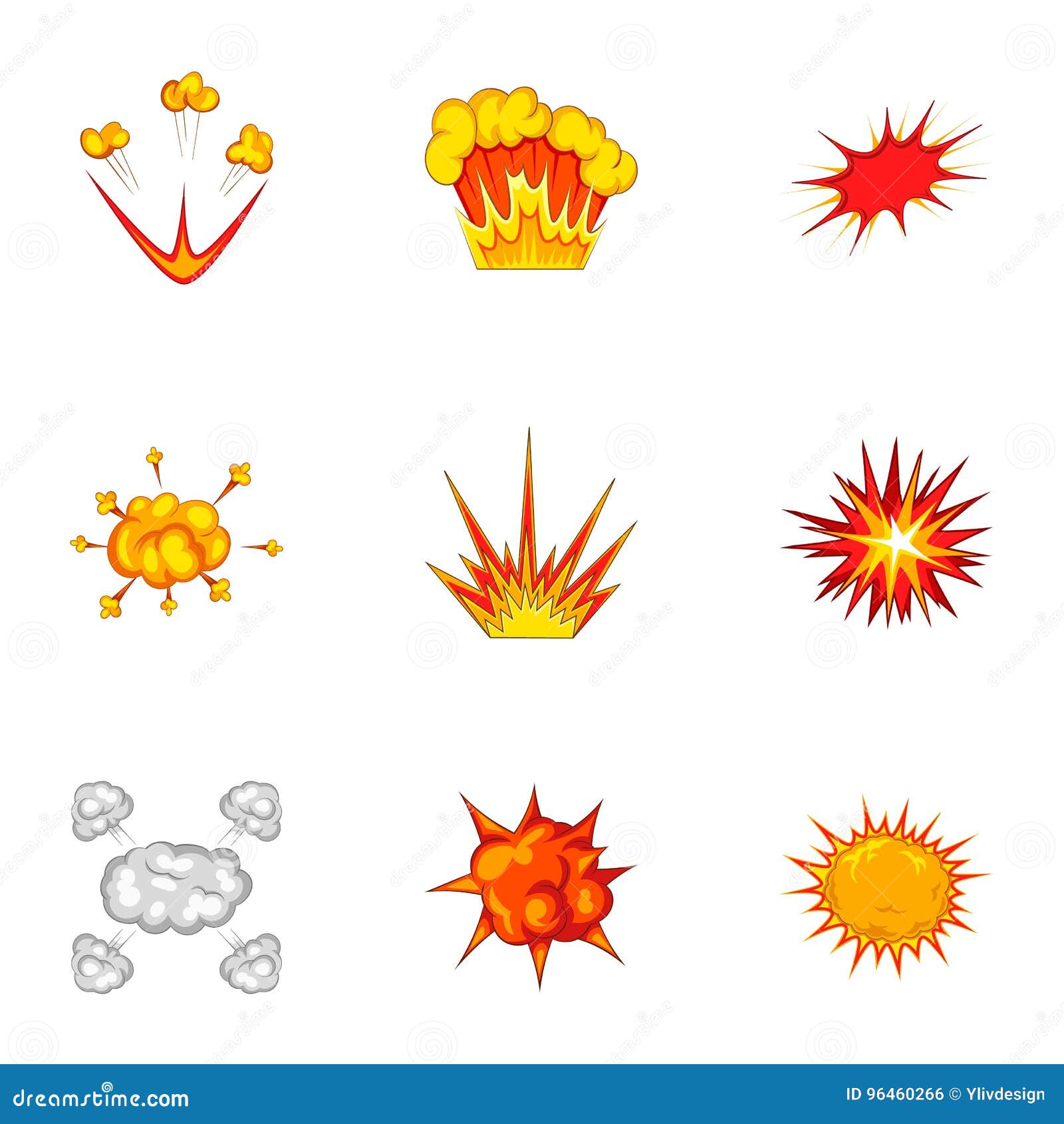 Explosion Effect Icons Set, Cartoon Style Stock Vector - Illustration ...