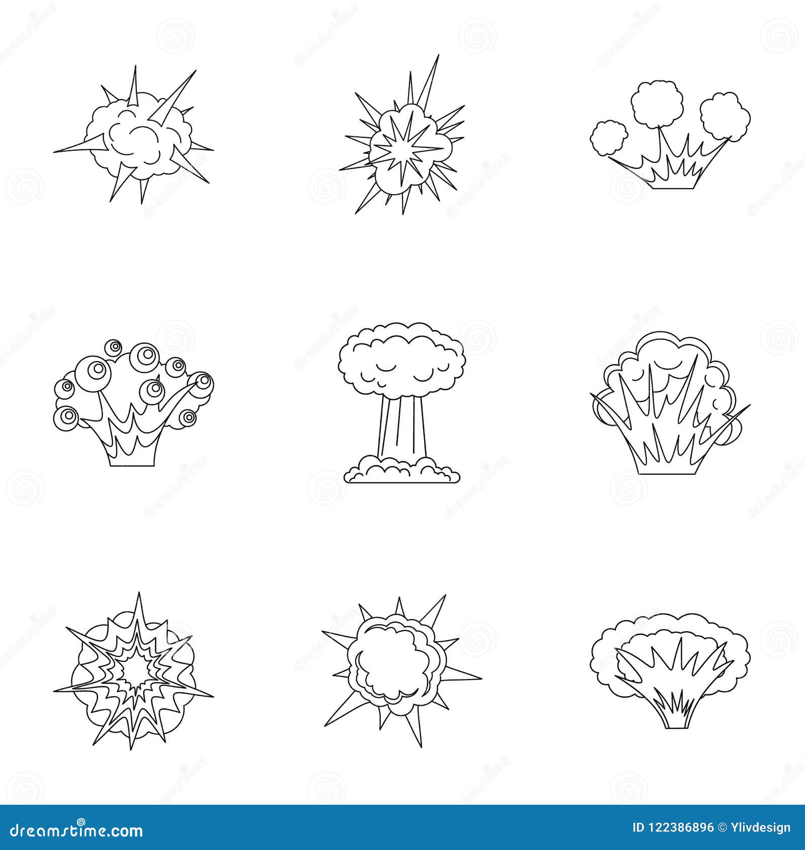 Explosion Effect Icons Set, Outline Style Stock Vector - Illustration ...