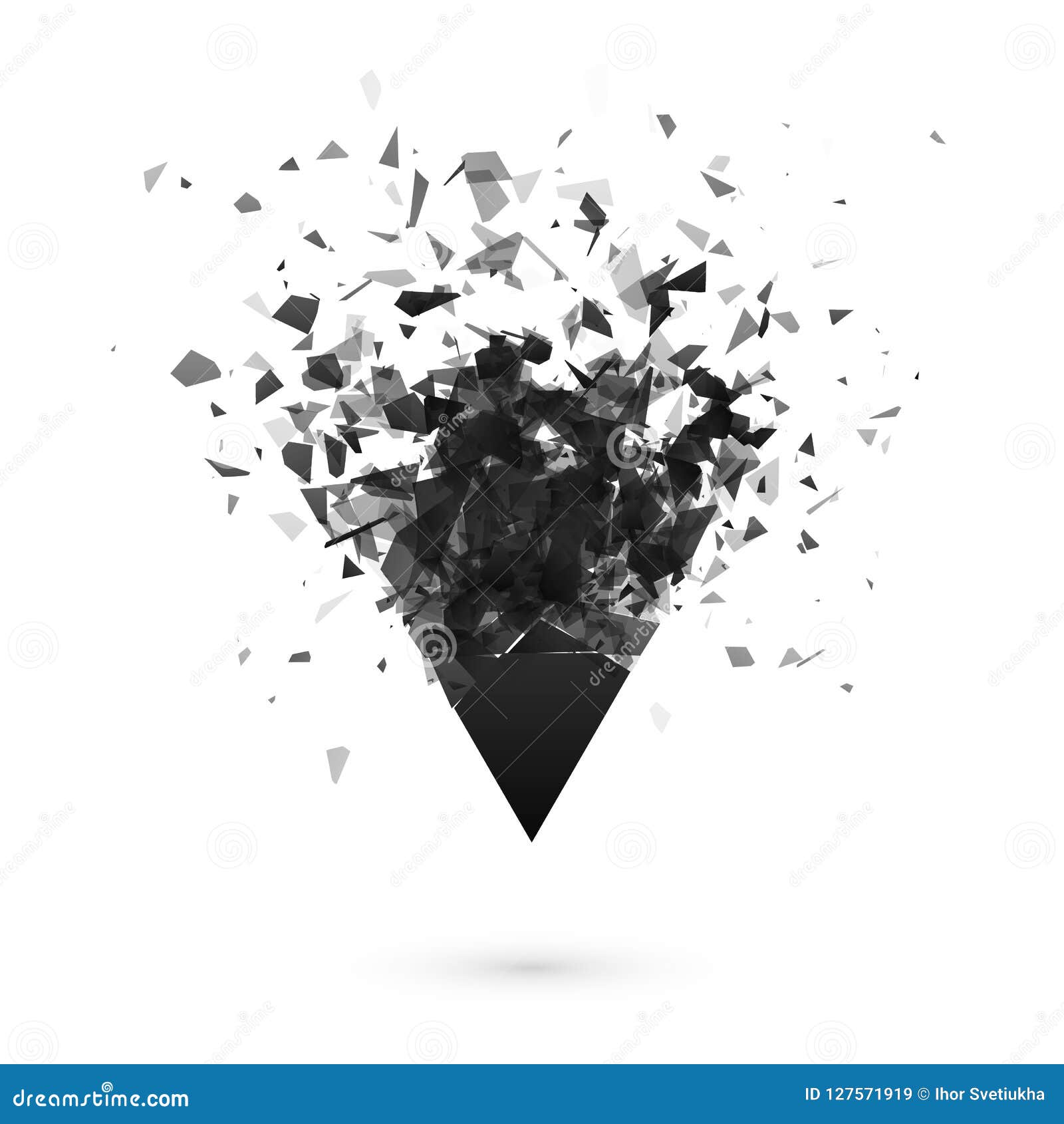 Explosion Effect. Shatter Dark Triangle. Abstract Cloud of Pieces after ...