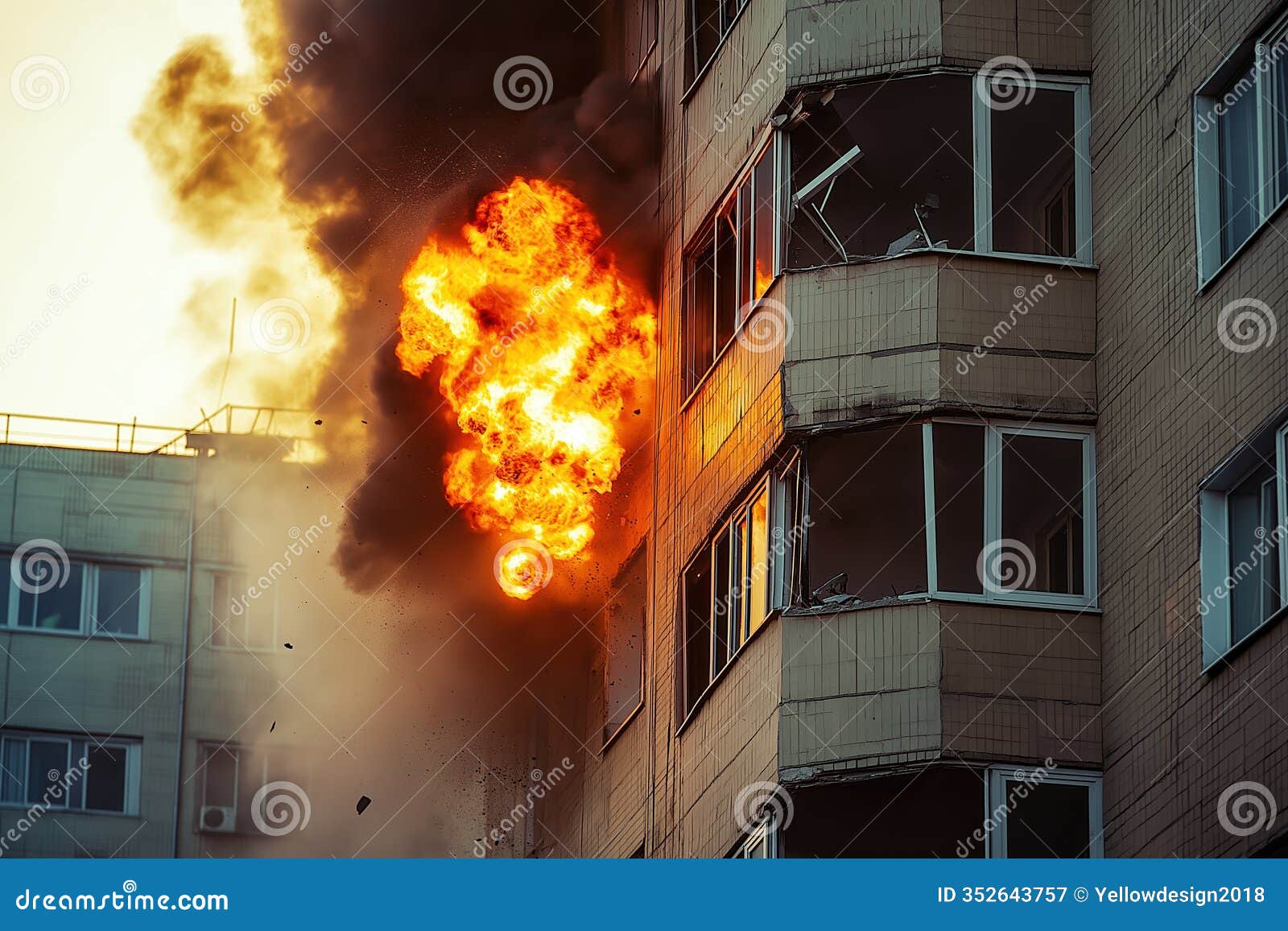 Explosion Engulfs Apartment Building in Massive Fiery Blaze Stock ...