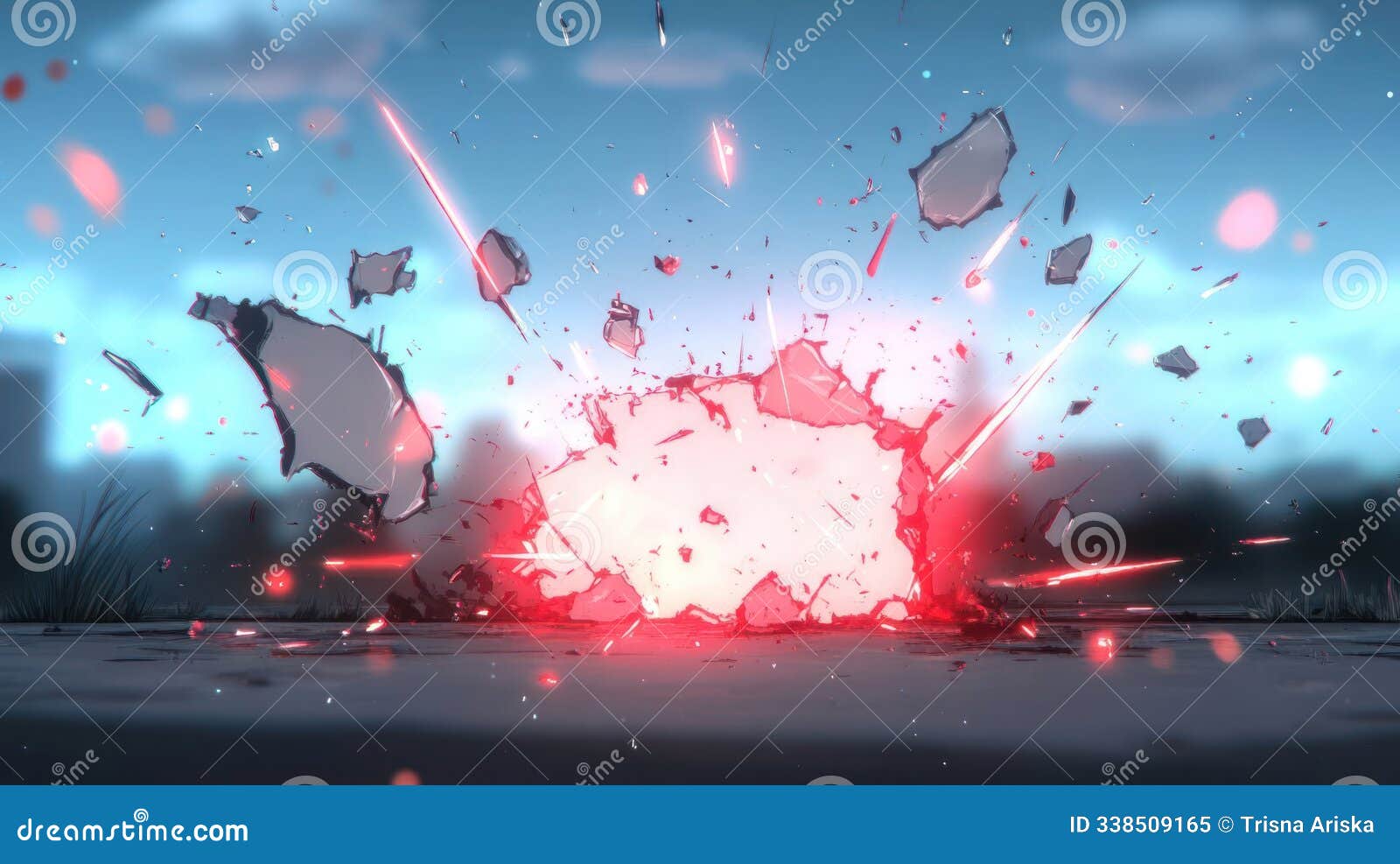An Explosion Erupts, Sending Debris and Light in a Dynamic, Animated ...