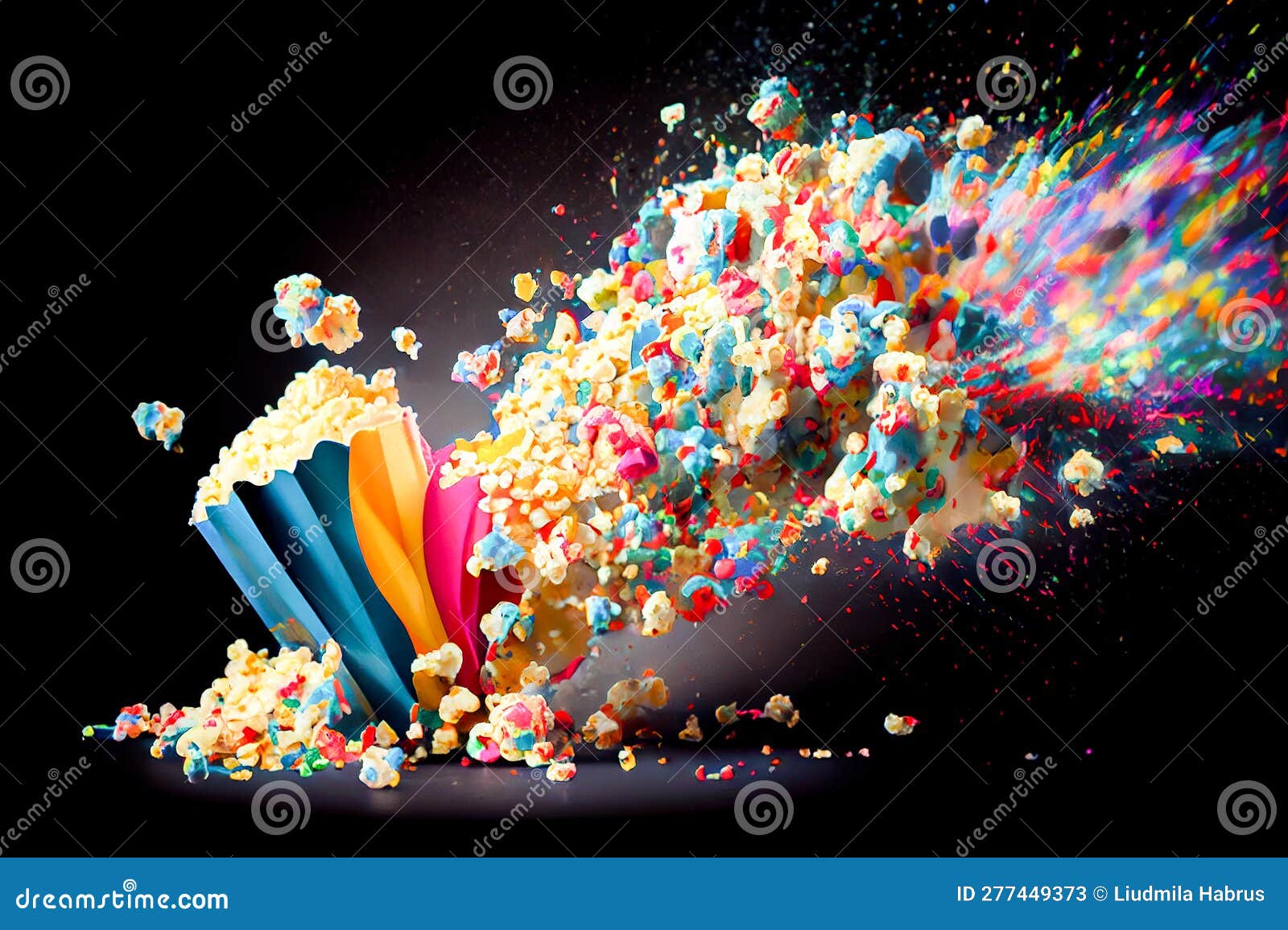 Explosion Expression of Colored Popcorn. Generative AI, Generative, AI ...
