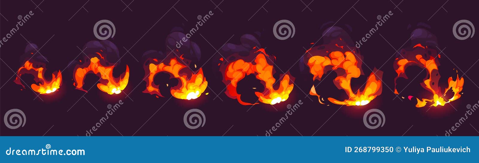 Explosion Fire Animation Set on Black Background Stock Illustration ...