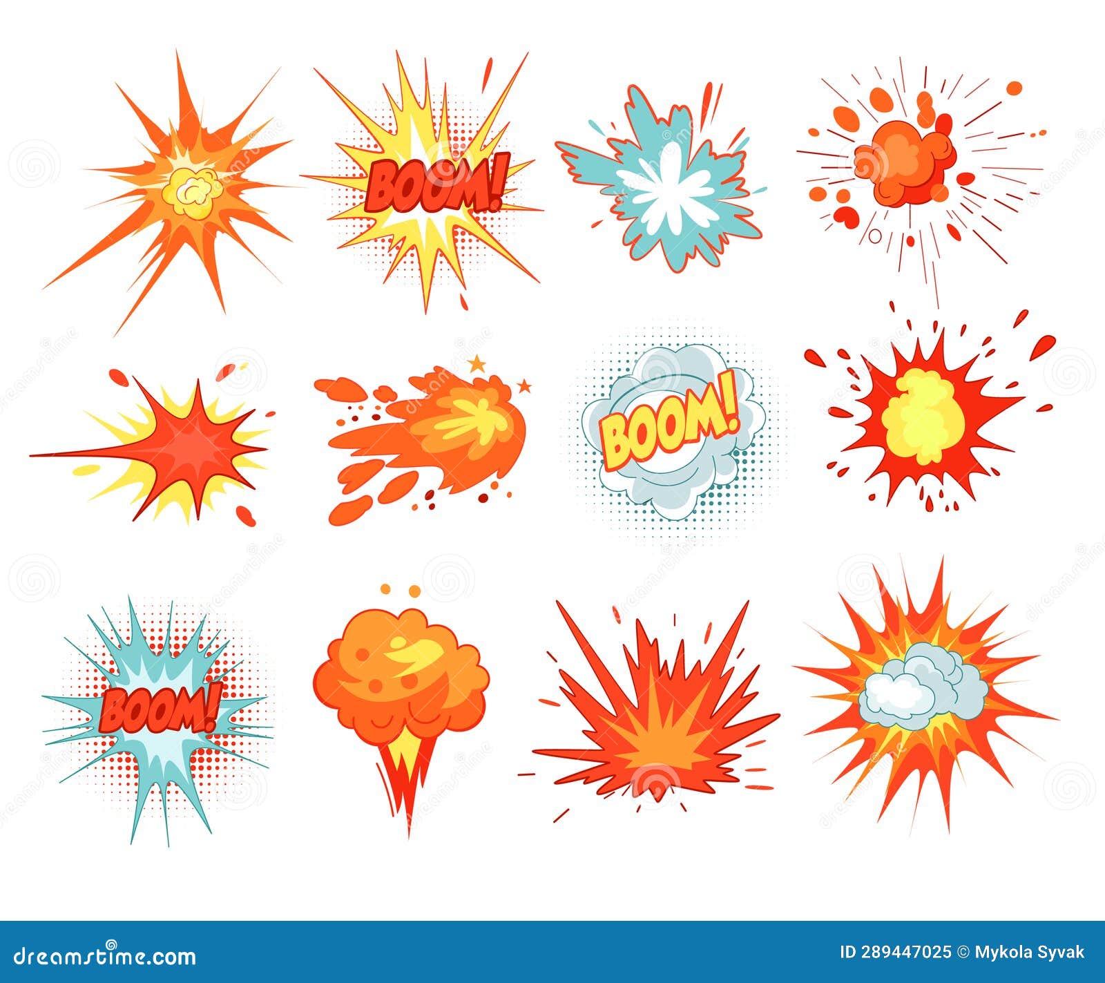 Explosion, Fire Flash Blast, Boom Detonation Cloud and Smoke Element ...