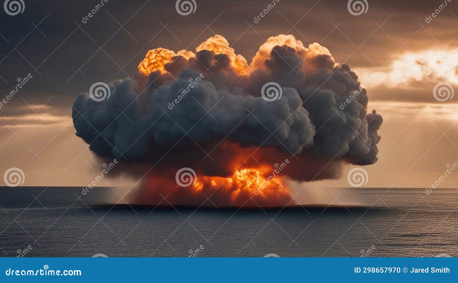 Explosion of Fire a Nuclear Test in the Open Sea, Creating a Stunning ...