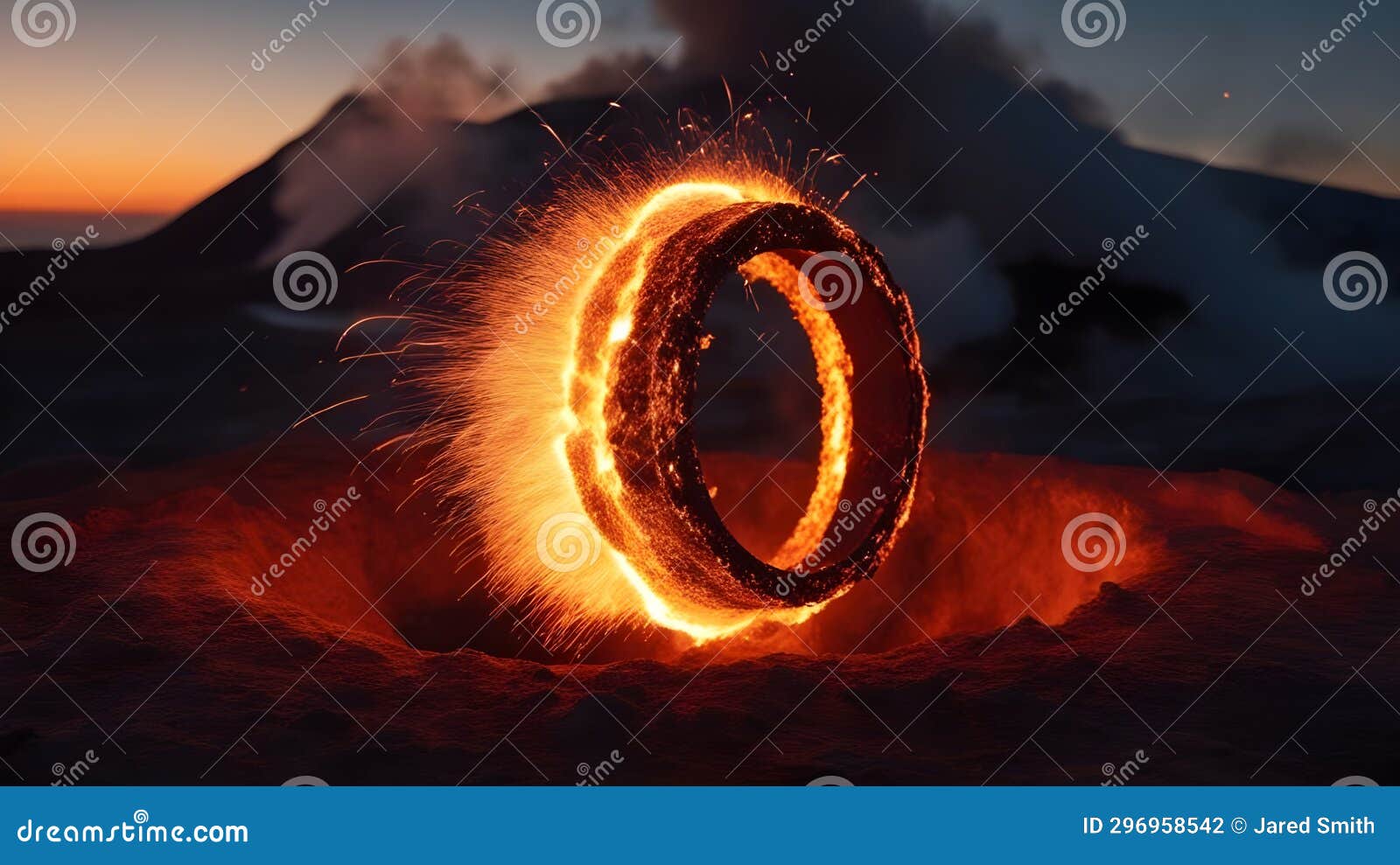 Explosion of Fire a Ring of Fire Erupts from a Volcano, Sending Sparks ...