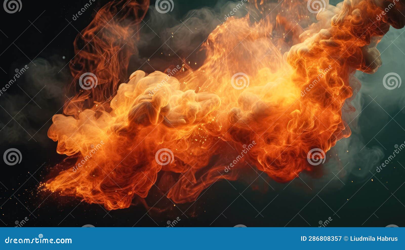 Explosion of Fire and Smoke on Black Background Stock Illustration ...